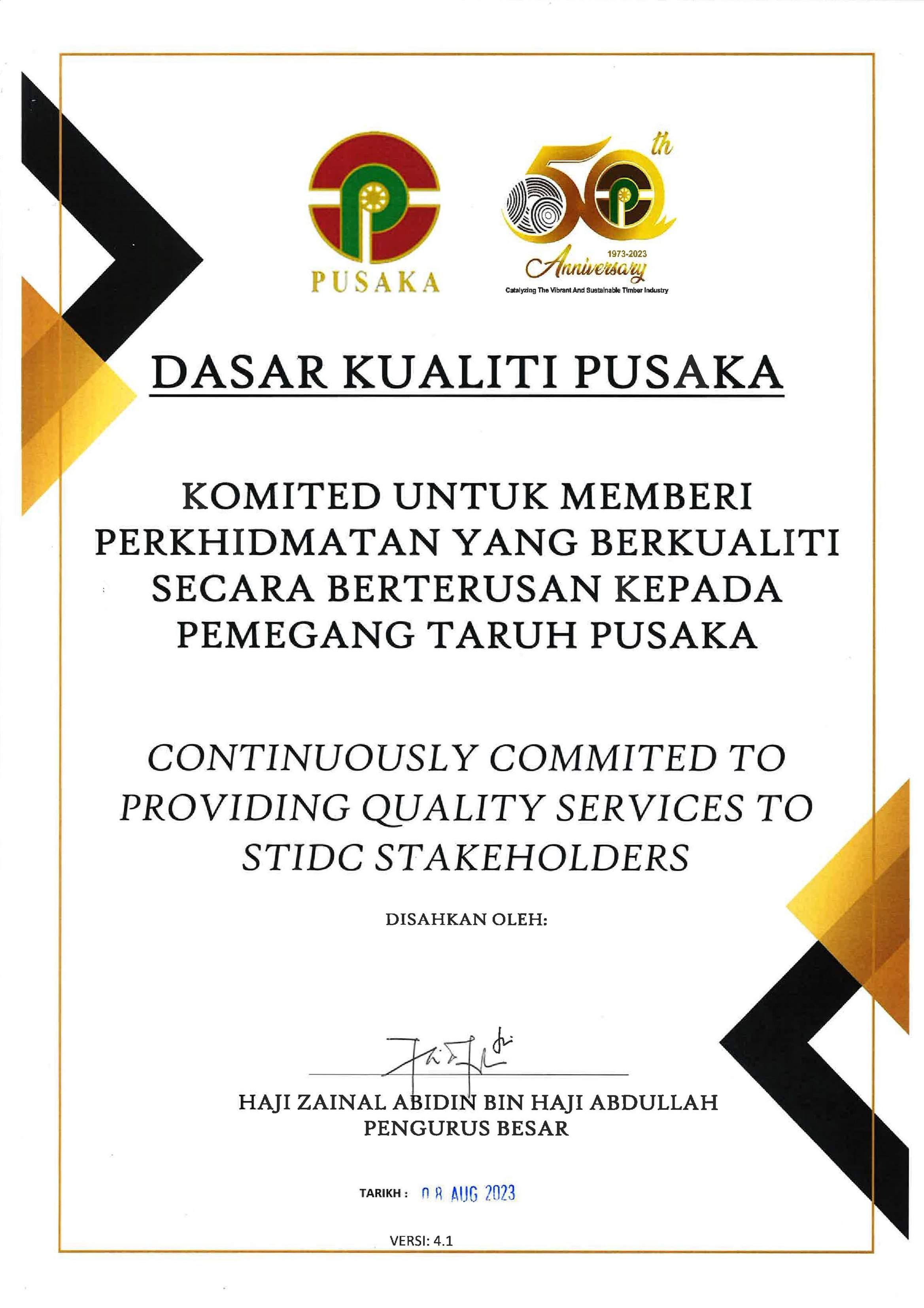 Quality Policy - Sarawak Timber Industry Development Corporation